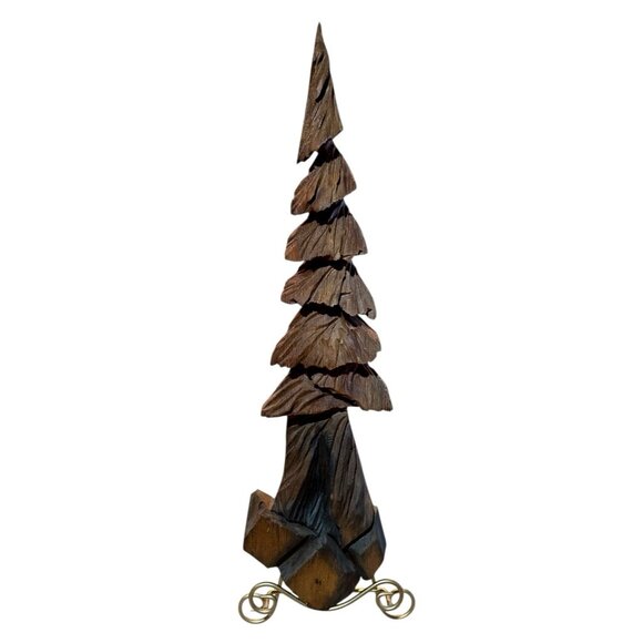 Handmade | Holiday | Hand Carved Wood Primitive Rustic Pine Tree ...